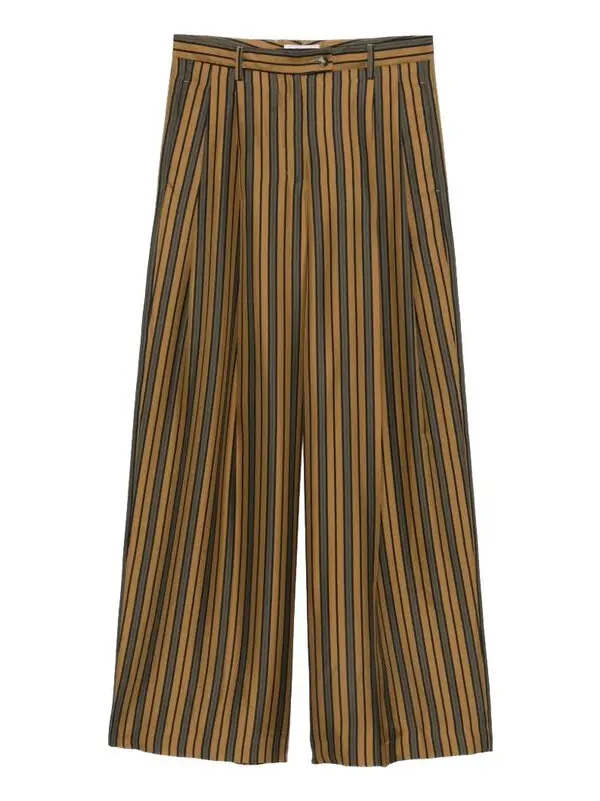 Alberto Biani Vertical Stripe Silk Trousers - Marrone