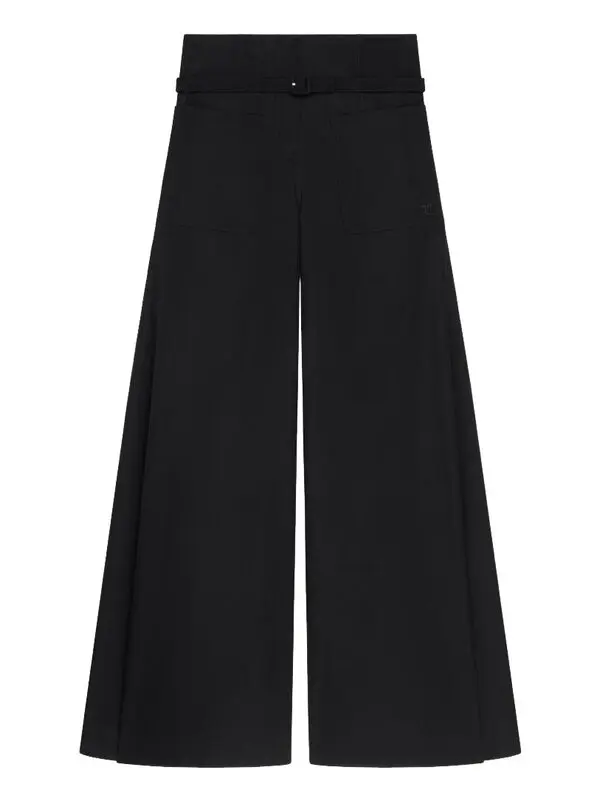 COURREGES Black Cotton Wide Leg Belted Trousers - Nero