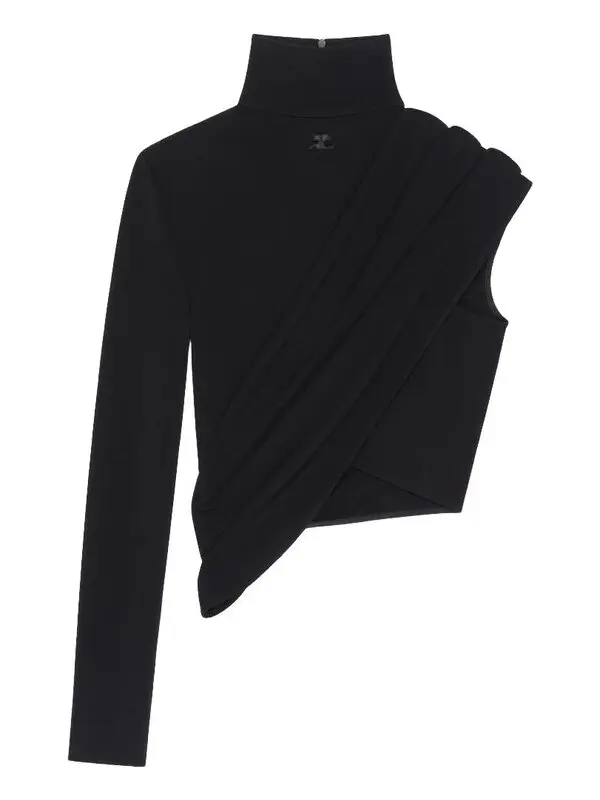 COURREGES Asymmetrical Draped Cropped Top - Nero