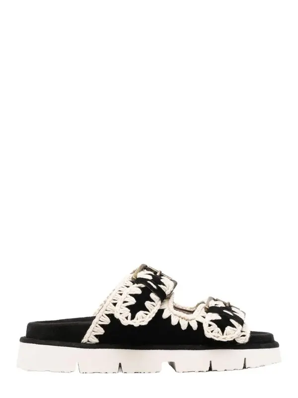 Mou Buckled Crochet Knit Sandals - Black