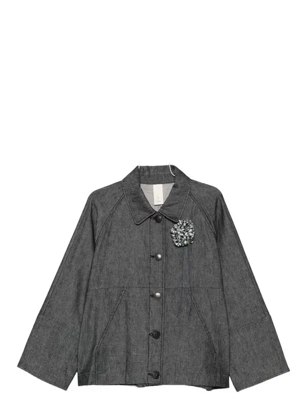 Soh Denim Cotton Jacket With Floral Detail - Blu