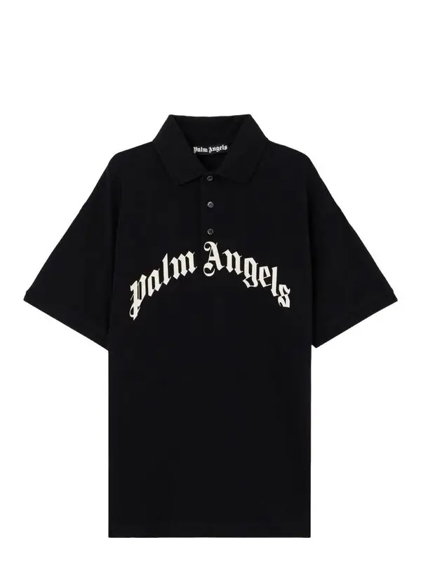 Palm Angels Logo Cotton Polo Shirt - Nero