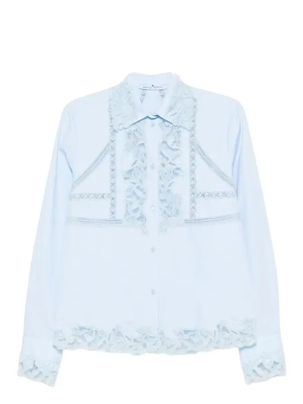 Ermanno Scervino Embroidered Cotton Shirt With Lace Trim - Azzurro
