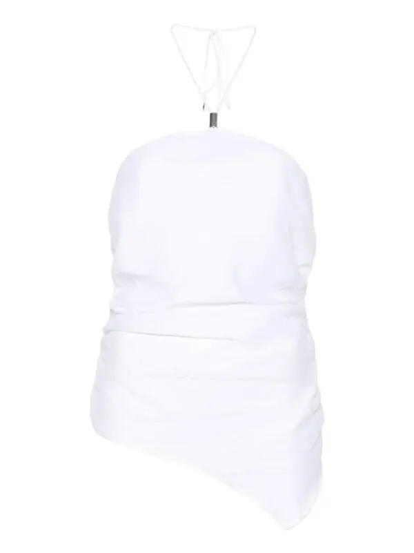 SEMICOUTURE Becka Linen Halterneck Top - Bianco
