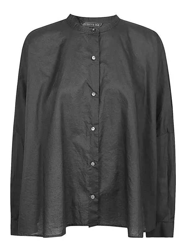 MIZUIRO Embroidered Cotton Shirt - Nero