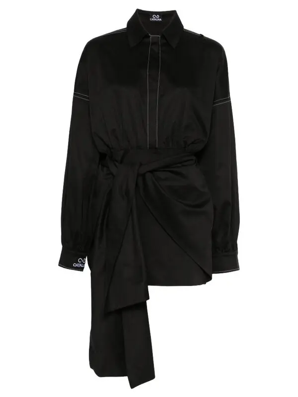 CATALINA Black Tie Belt Shirt Dress - Nero