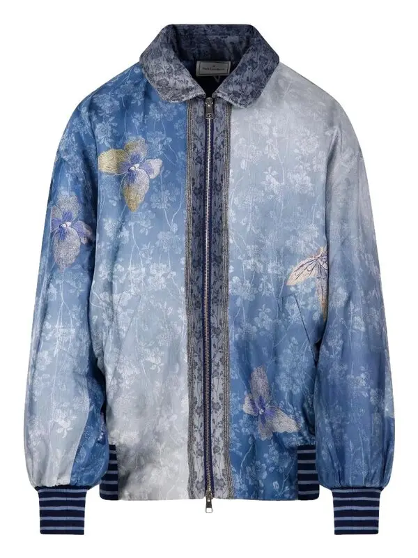 PIERRE-LOUIS MASCIA Printed Silk Bomber Jacket - Azzurro