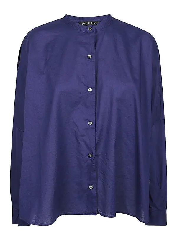 MIZUIRO Embroidered Cotton Shirt - Blu