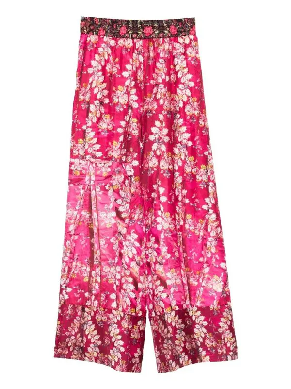 PIERRE-LOUIS MASCIA Printed Silk Wide Leg Pants - Fucsia