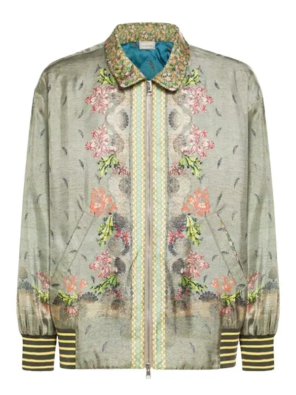 PIERRE-LOUIS MASCIA Printed Silk Bomber Jacket - Kaki