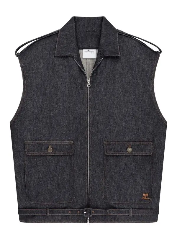 COURREGES Sleeveless Denim Bomber Jacket - Blu
