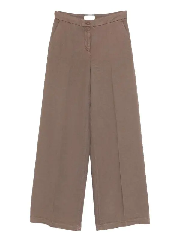 VIA MASINI 80 Linen Wide Leg Trousers - Marrone