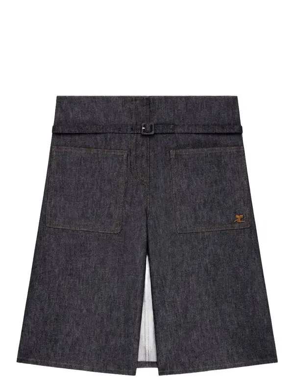 COURREGES Belted Waist Denim Culottes - Blu