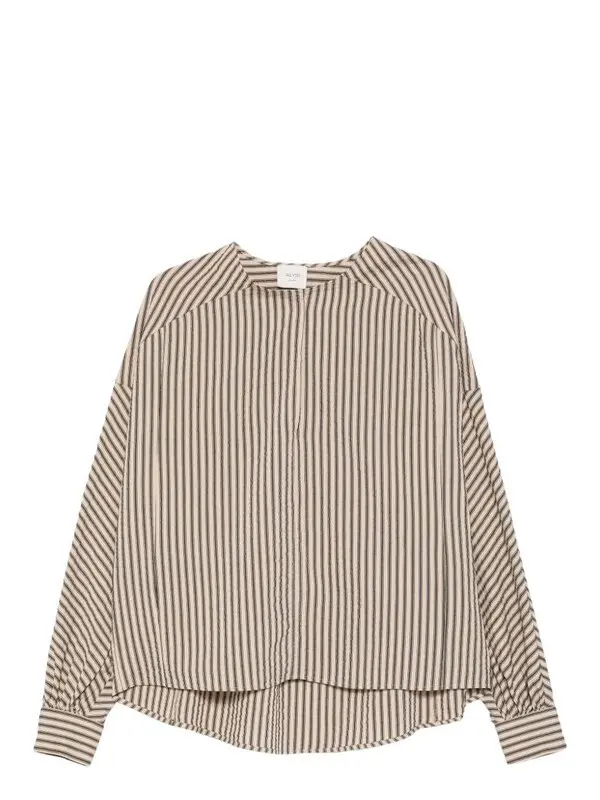 ALYSI Striped Blouse With Buttoned Cuffs - Beige