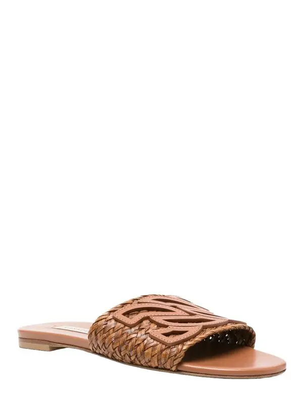 Casadei Leather Flat Sandals With Braided Detail - Marrone