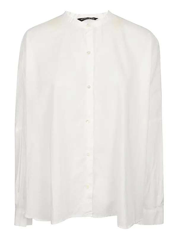 MIZUIRO Embroidered Cotton Shirt With Stand Collar - Bianco