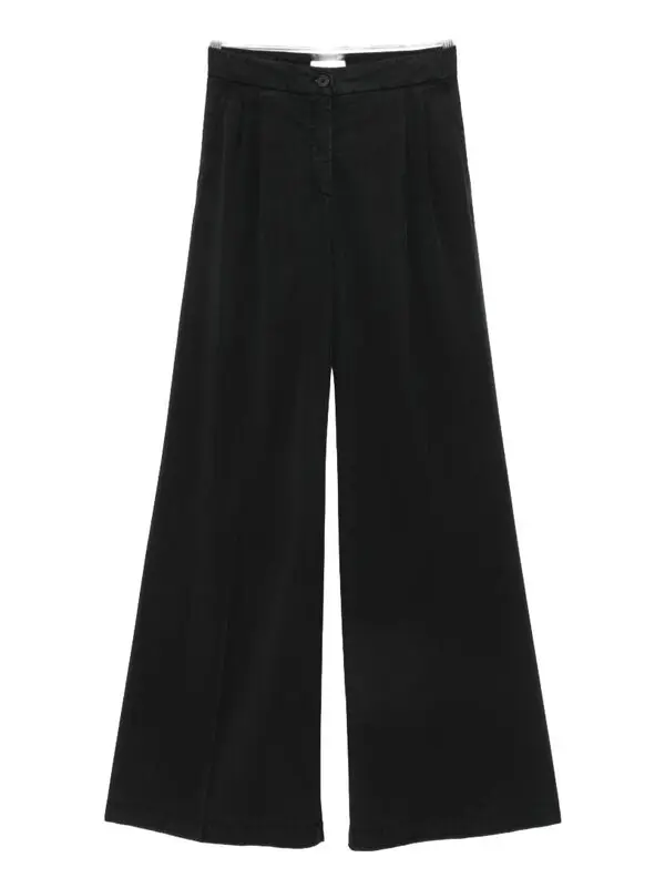 VIA MASINI 80 Black Linen Blend Wide Leg Trousers - Nero