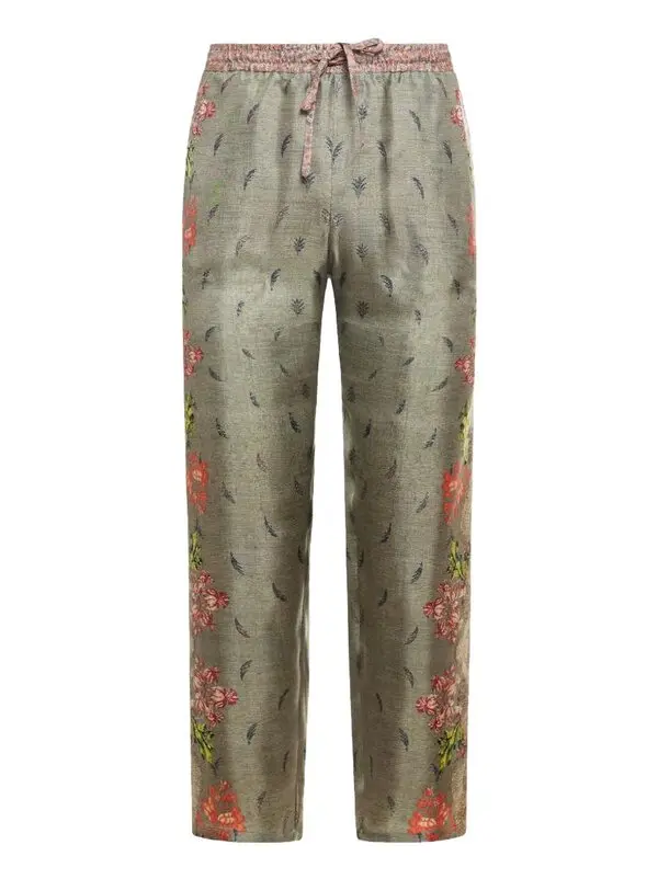 PIERRE-LOUIS MASCIA Printed Silk Trousers - Kaki