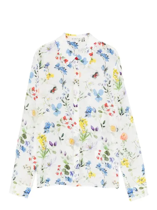 Alice + Olivia Willa Printed Long Sleeve Shirt - Bianco