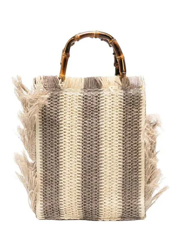 LA MILANESA Lilium Handbag With Bamboo Top Handle - Beige