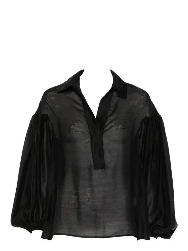 TRAME AUREE V-neck Long Puff Sleeve Blouse - Black