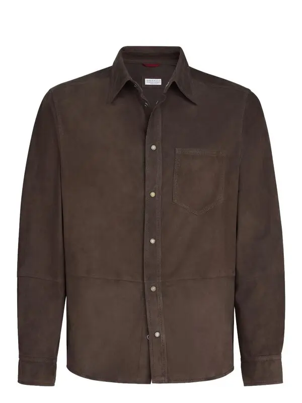 Brunello Cucinelli Suede Shirt - Marrone