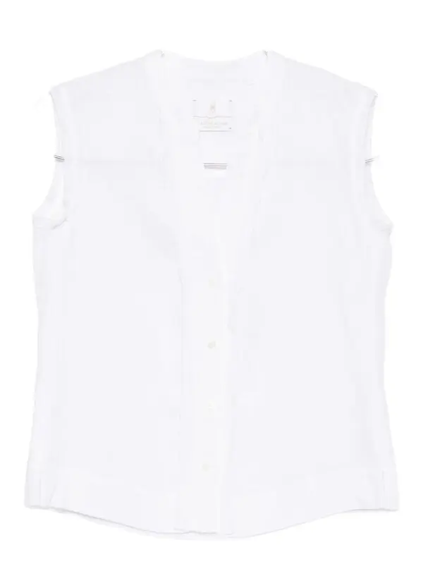 TRAME AUREE Sleeveless V-neck Linen Blouse - White