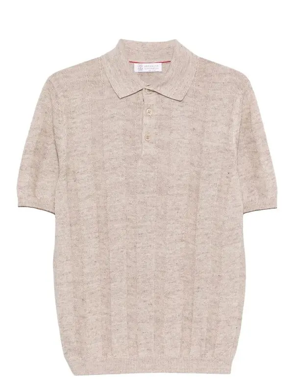 Brunello Cucinelli Linen And Cotton Blend Ribbed Knit Polo Shirt - Beige