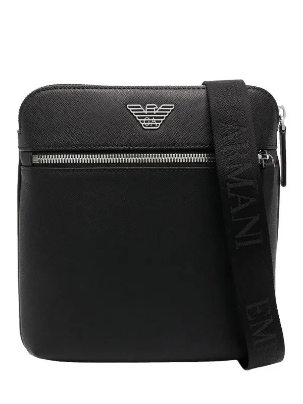 Emporio Armani Leather Crossbody Bag With Logo Strap - Nero