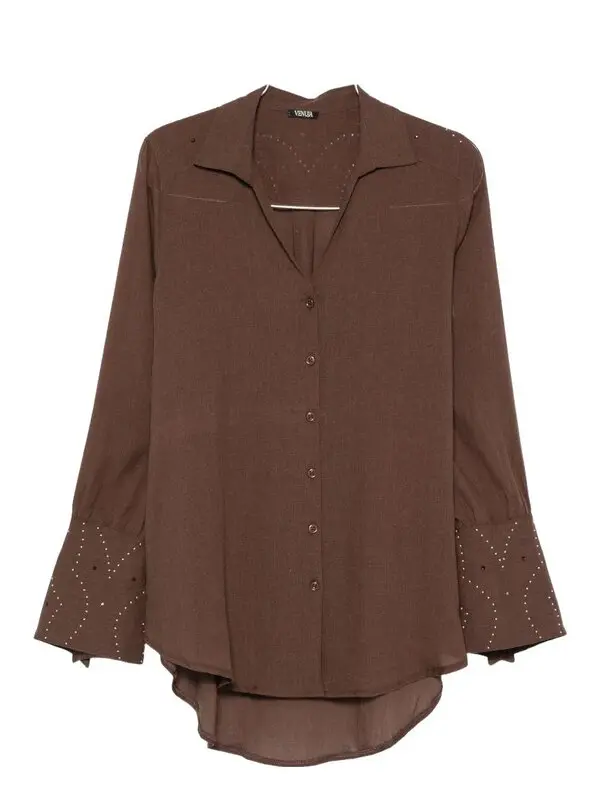 VENUJA Embellished Oversized Beach Shirt - Marrone