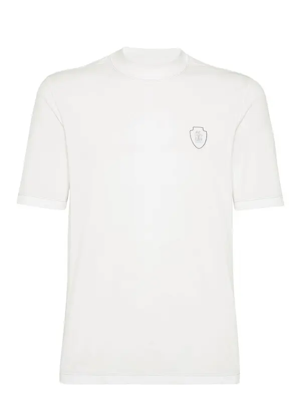 Brunello Cucinelli Mock Neck Short Sleeve T-shirt - Bianco