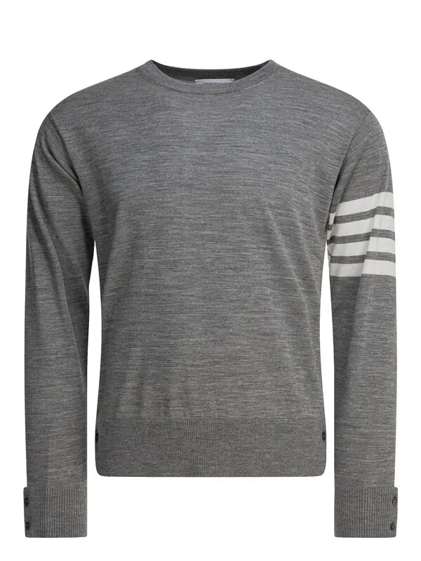 Thom Browne Merino Wool Crew Neck Sweater With Four-bar Detail - Grey