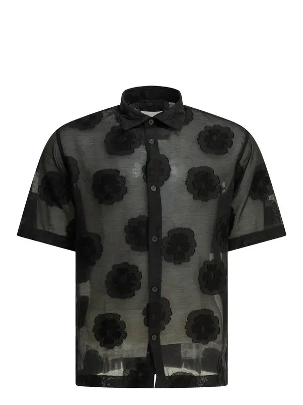 NN.07 Freddy Short Sleeve Floral Jacquard Shirt - Black