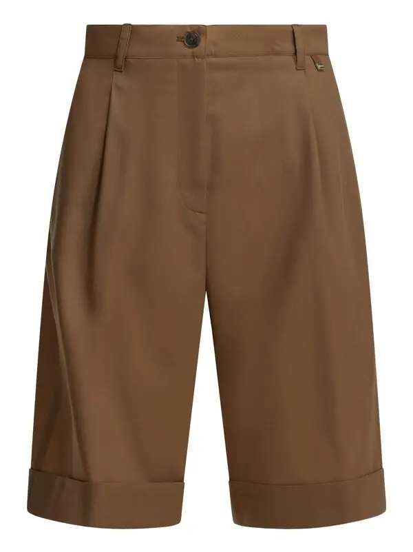 Herno Formal Wool Pleated Wide-leg Shorts - Brown