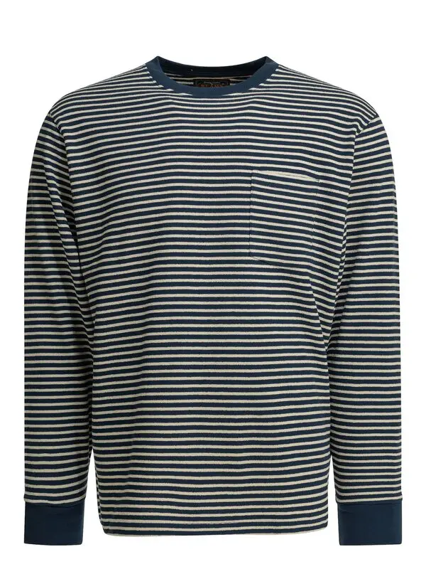 BEAMS Striped Cotton Crewneck T-shirt - Blue