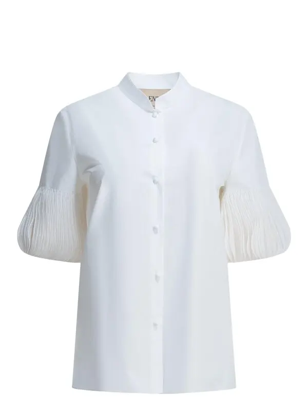 Valentino Garavani Embroidered Cotton Poplin Shirt With Mandarin Collar - White