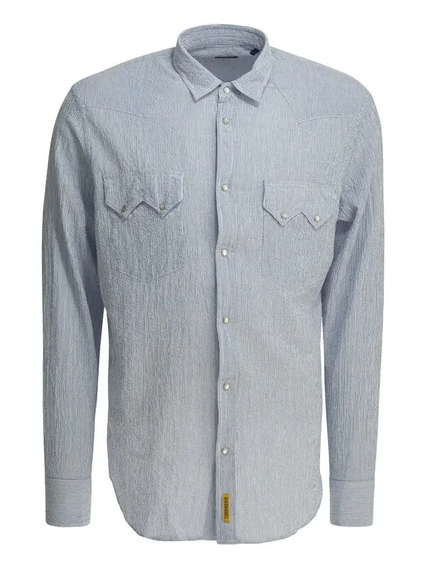B.D.BAGGIES Rodeo Seersucker Striped Shirt - Light Blue