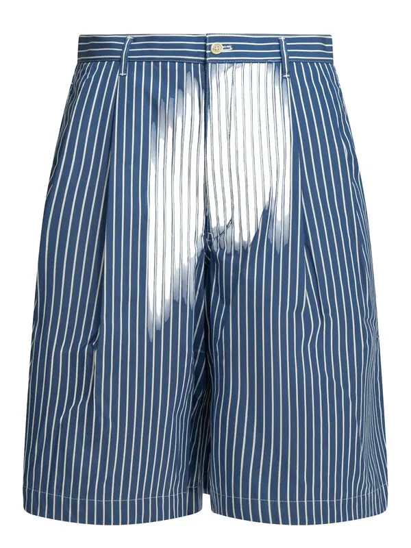 Comme Des Garçons Striped Cotton Pleated Shorts - Blue