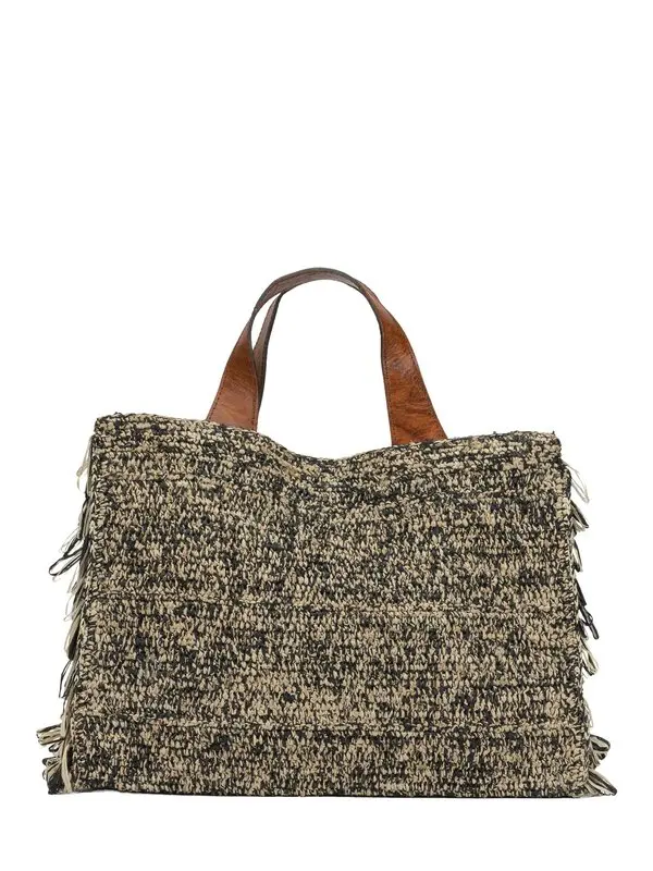 IBELIV Raffia Handbag With Fringe Detail - Beige