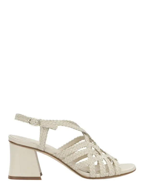 PONS QUINTANA Woven Leather Mid Heel Sandals - White