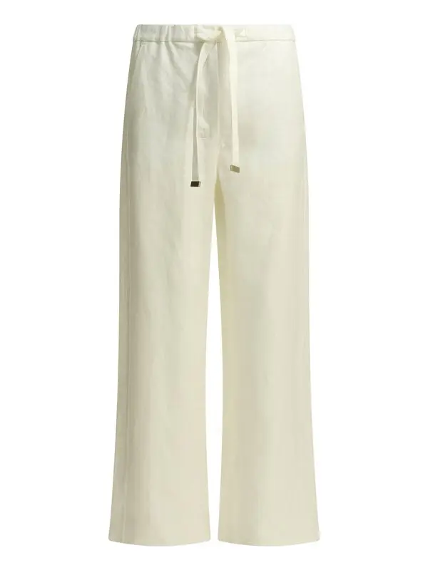 Max Mara Linen Wide Leg Pants With Drawstring Waist - White