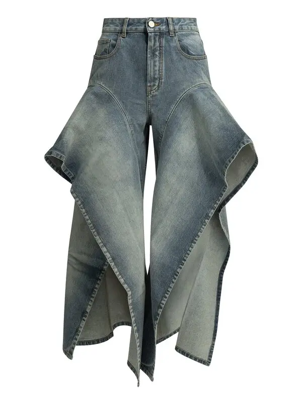 Alaïa Wide-leg Ruffled Denim Jeans - Light Blue
