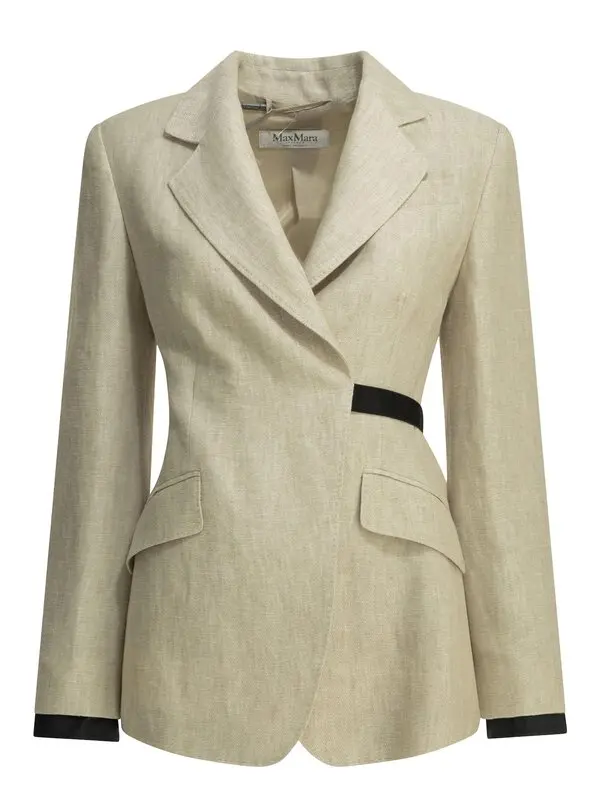 Max Mara Linen Double-breasted Blazer With Asymmetrical Closure - Beige