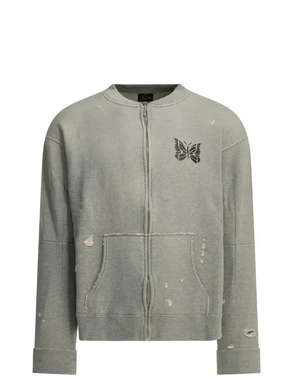 Needles Deconstructed Zippered Sweatshirt With Butterfly Print - Grey