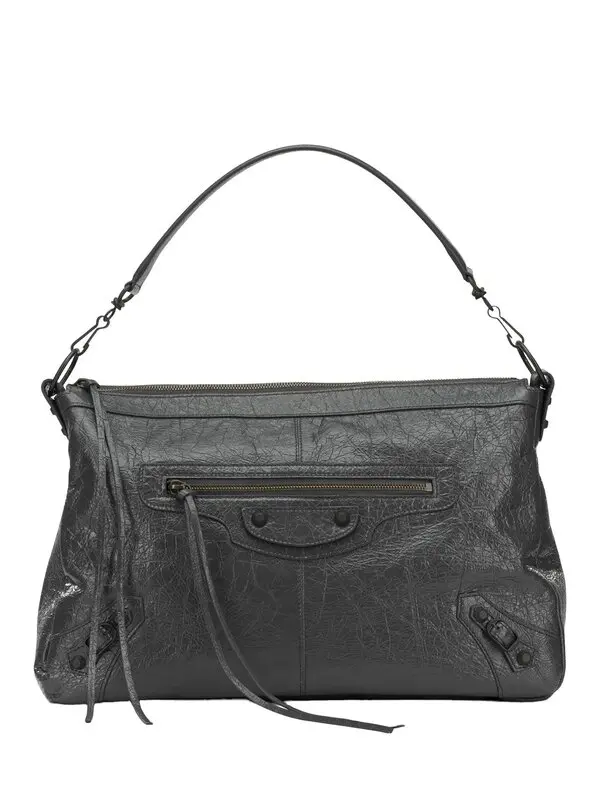 Balenciaga Le City Moto Large Shoulder Bag In Lambskin Leather - Black