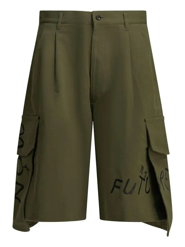 Comme Des Garçons Printed Cotton Cargo Shorts - Green