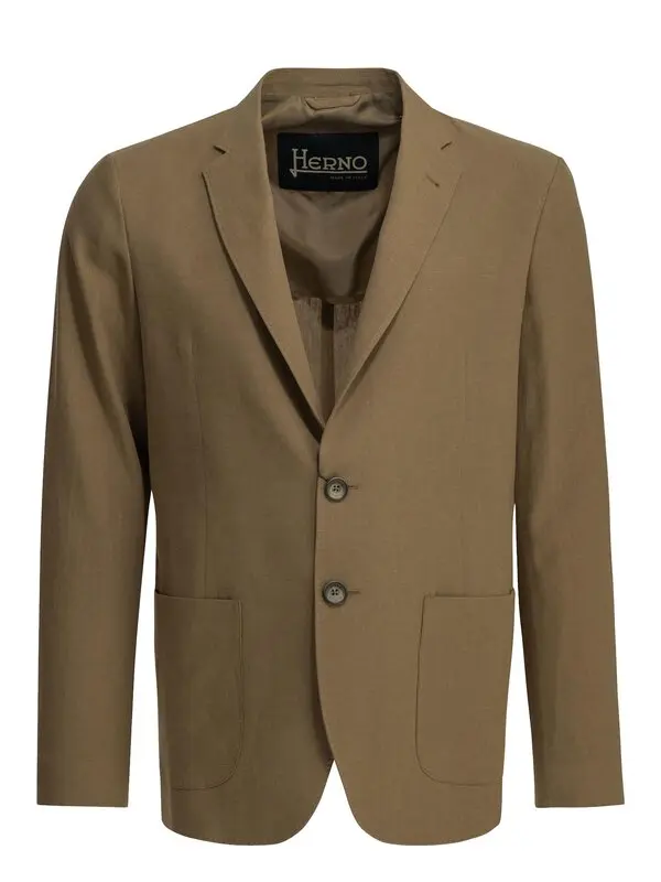 Herno Linen Blend Blazer With Notched Lapel - Brown