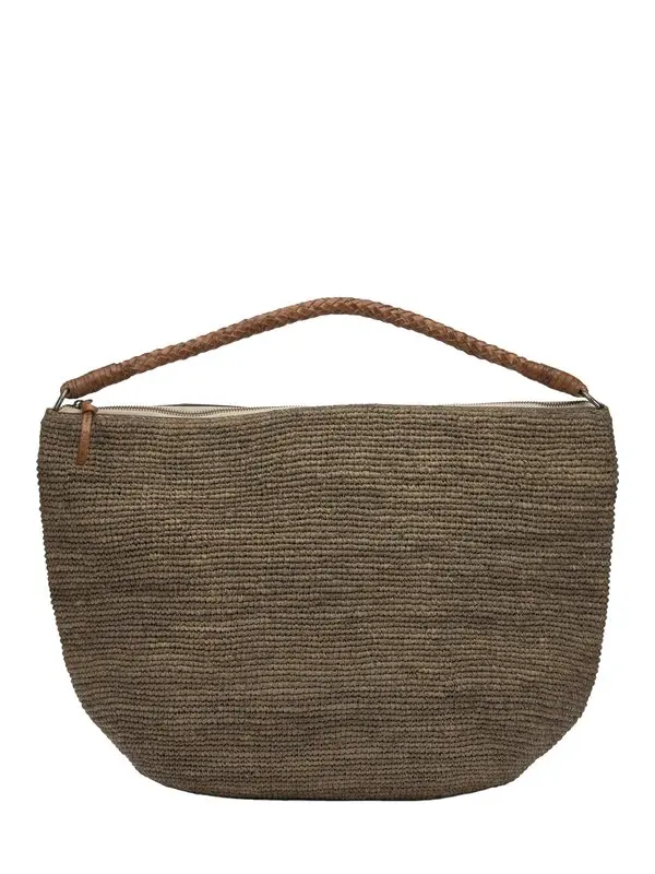 IBELIV Woven Raffia And Leather Shoulder Bag - Brown