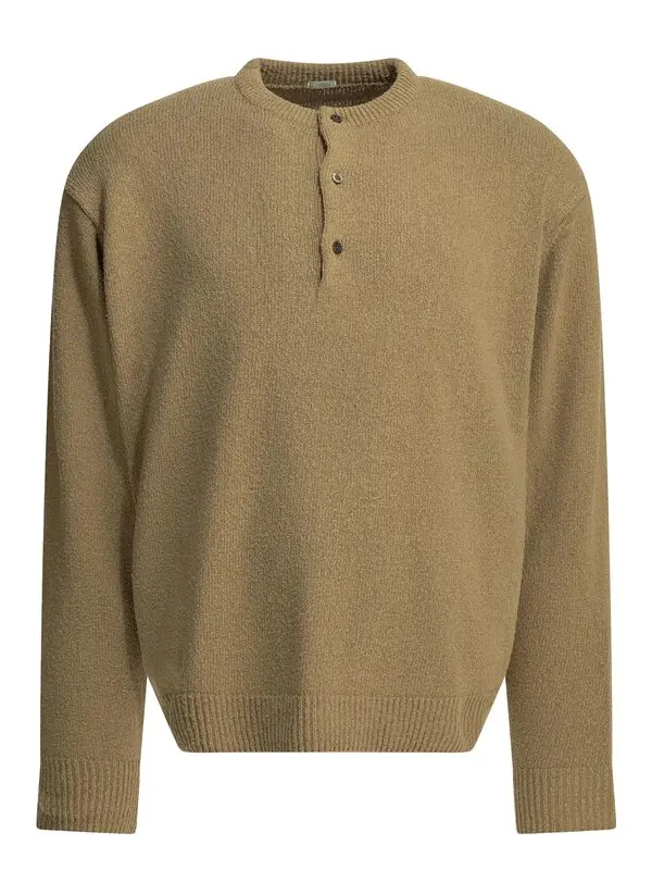 A.PRESSE Buttoned Crew Neck Sweater In Silk Pongee - Beige
