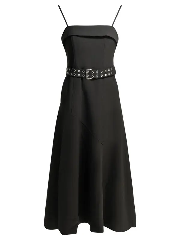 GANNI Asymmetrical Maxi Dress With Belt - Black